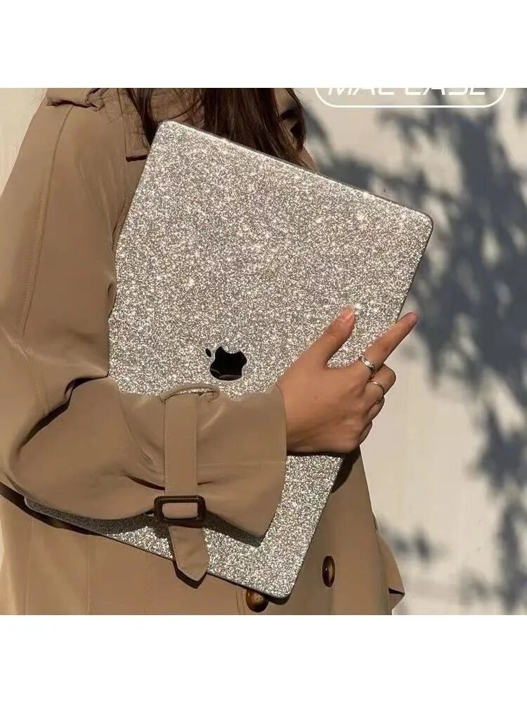 Чехол для макбук air 13.6 m2 m3 m4/Macbook Air 13 2022 2024 2025 серебристый цвет блестящие побрякушки