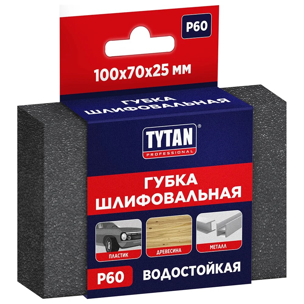 Губка шлифовальная TYTAN PROFESSIONAL 100 Х 70 Х 25 ММ, P 60 (1/500) 275966