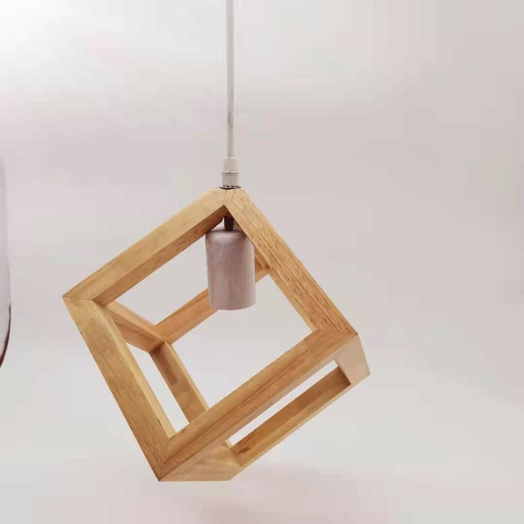 Скандинавский деревянный подвесной светильник для ресторана, одноголовый, трехголовый, для барной стойки, кассы, уникальный креативный треугольный куб для спальни, прикроватный