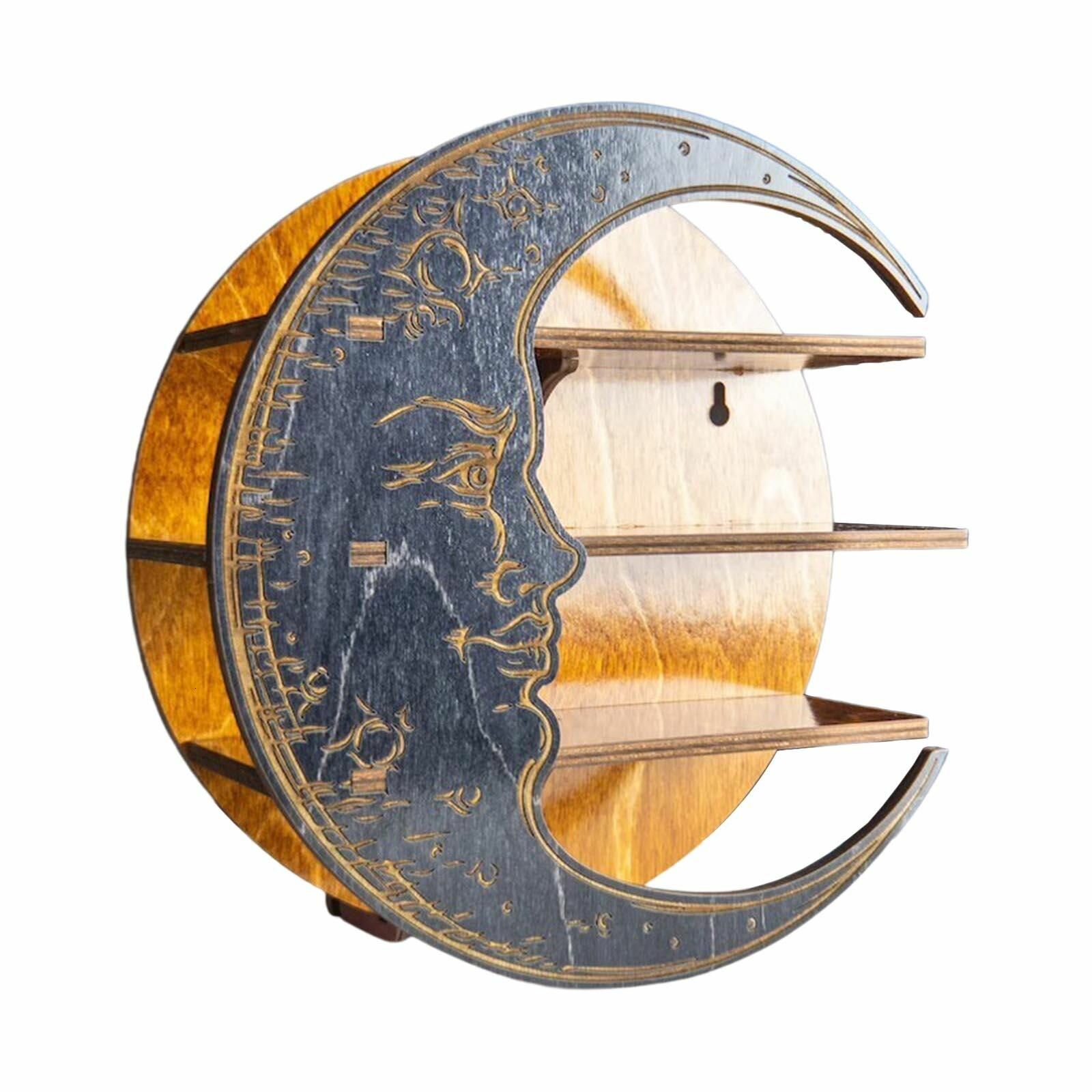 Деревянная полка для хранения в виде луны, Желтый