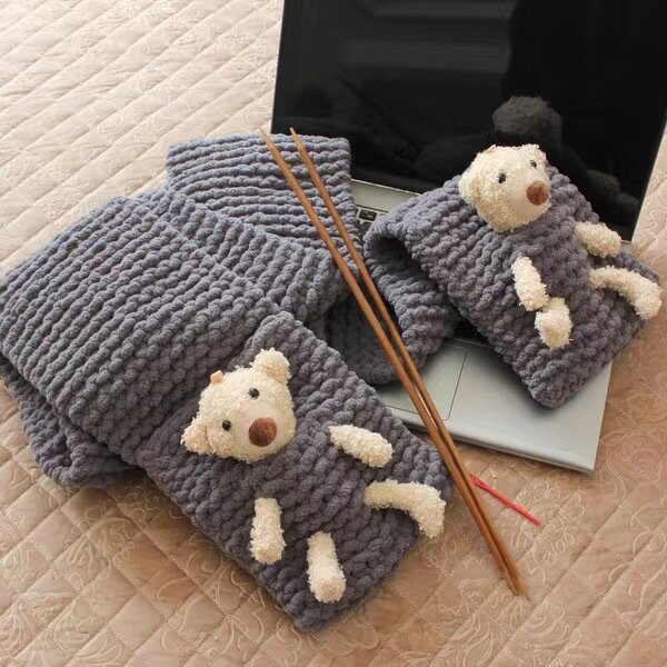 Набор для вязания шарфа с карманом в виде медведя, DIY шарф, магическая толстая пряжа, вязаный вручную теплый шарф, подарок для парня/девушки
