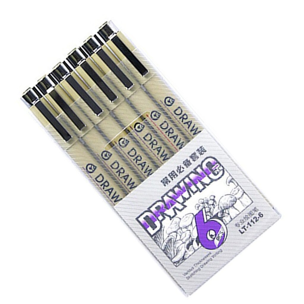 6шт Ручка Художника для Рисования Эскизов, Иллюстраций, Ведения Дневника, Ручка Fineliner для Детализации Рисования Тонких Линий