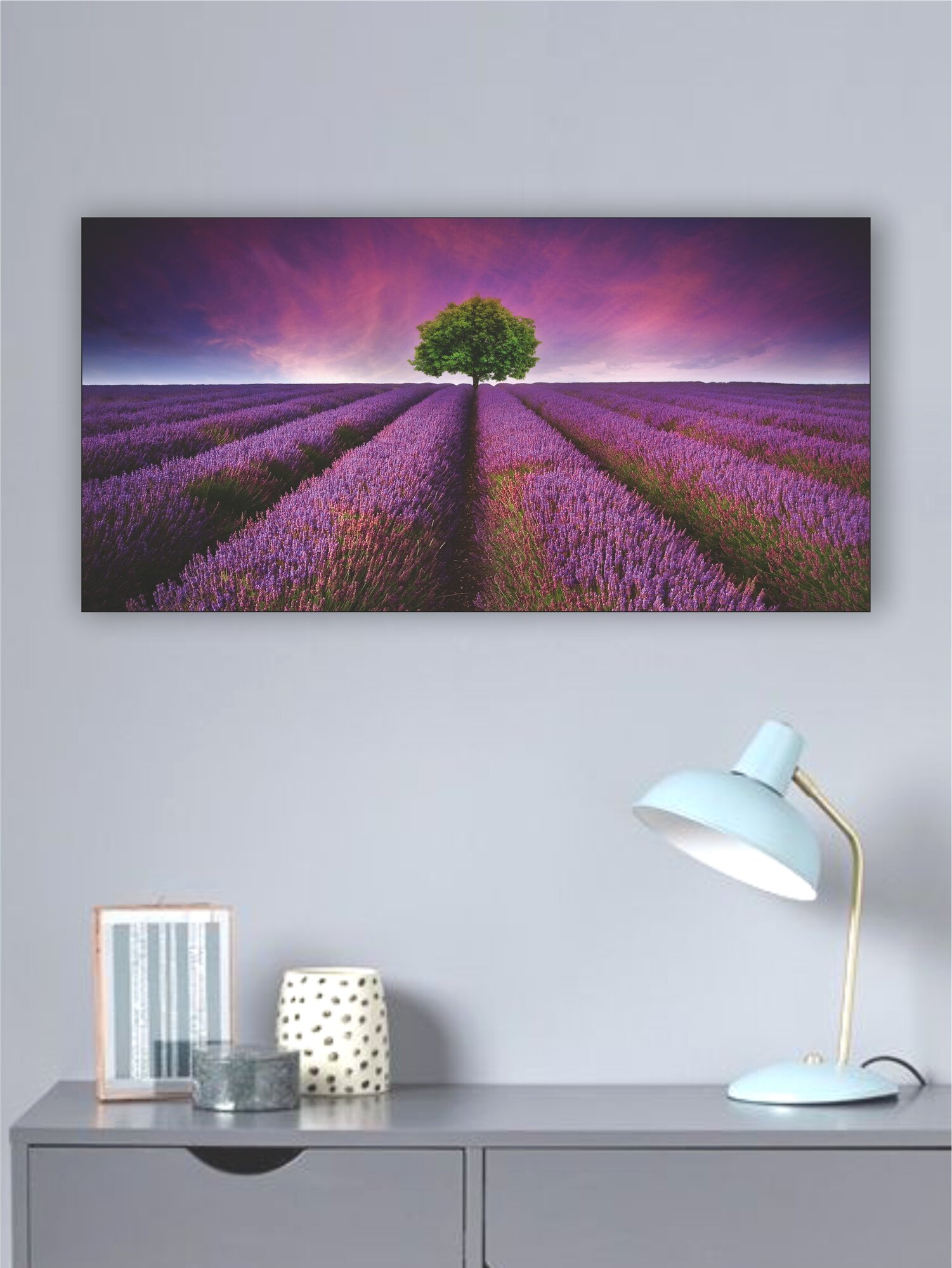 Картина для интерьера на стену пейзаж. Лавандовое поле 40х80 см на холсте на подрамнике