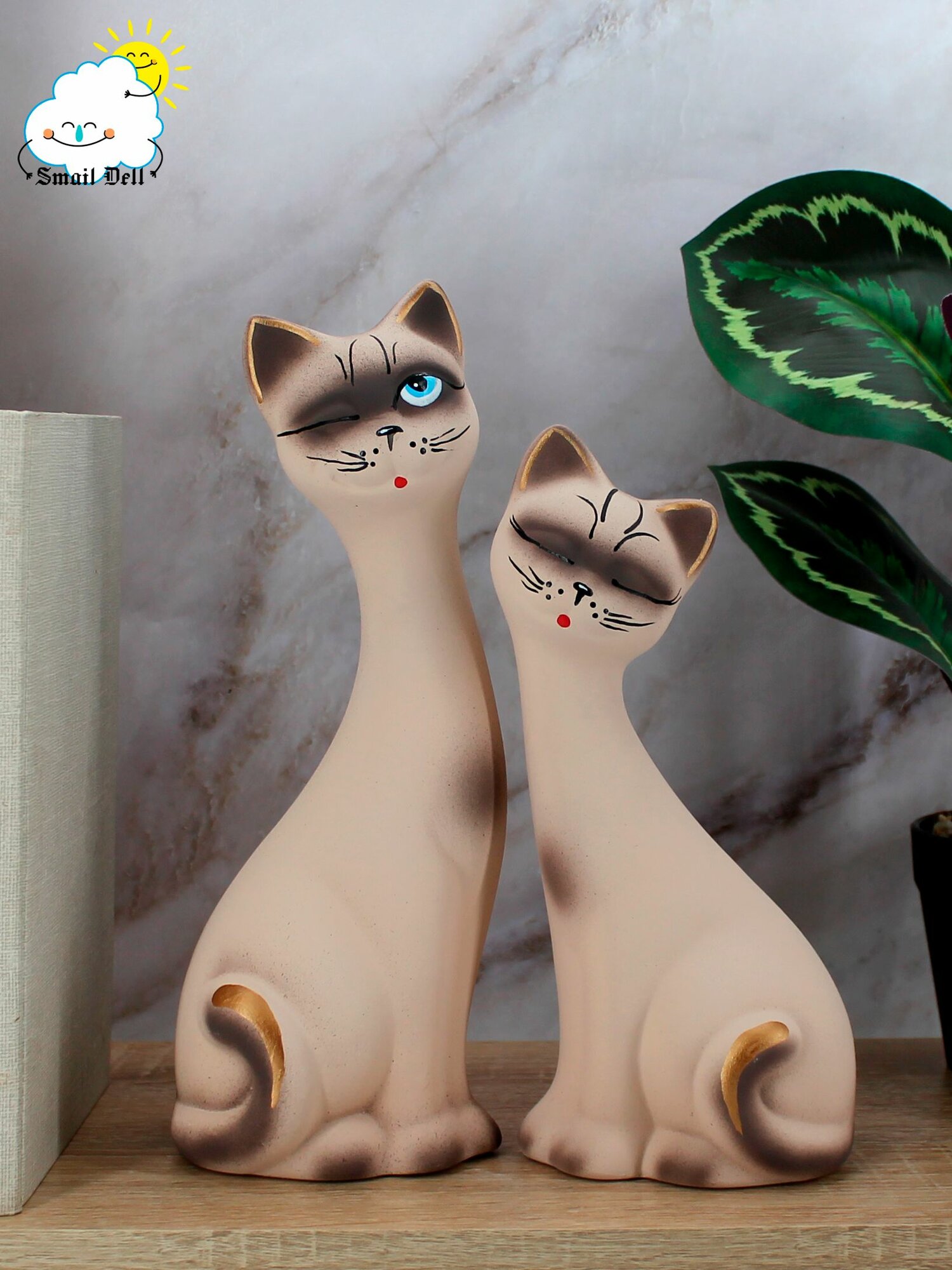 Статуэтки Кот с Кошкой " Кит и Кэт " ,24 см и 21 см, керамика, бежевого цвета