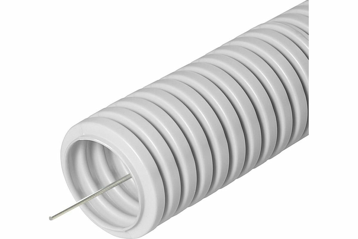 Гофра ПВХ 20мм легкая серый с/з (бухта 25м)
