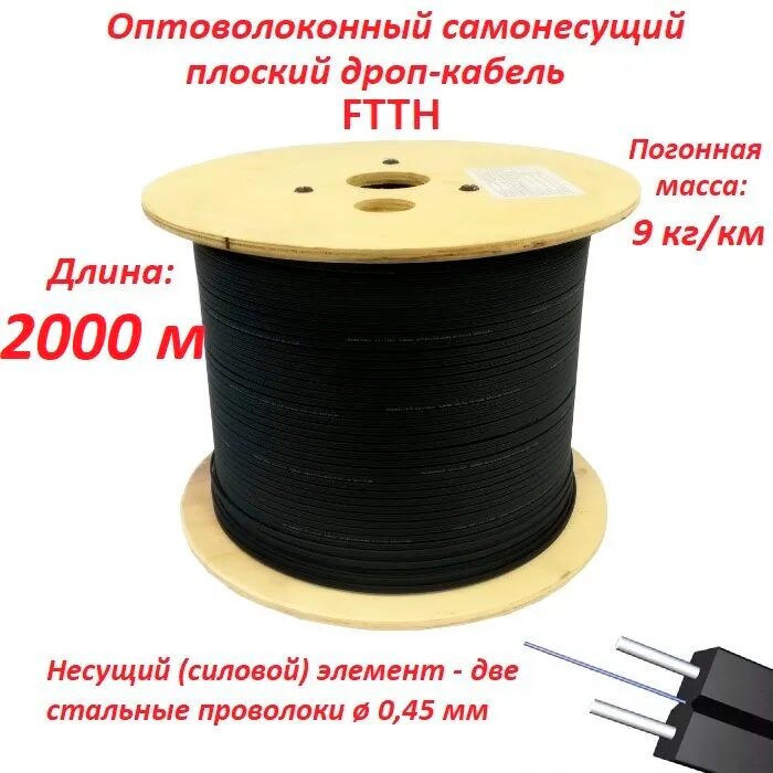 Кабель для интернет-соединения, 2000 м, черный