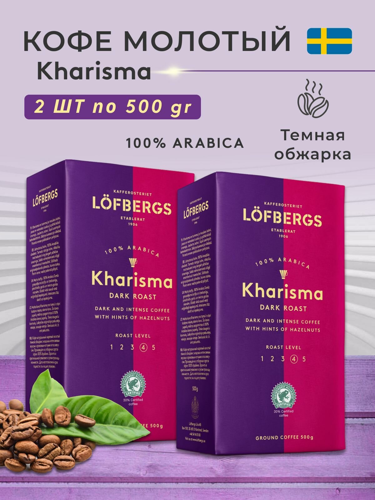 Кофе молотый Lofsbergs Kharisma Dark Roast (Швеция) 500 гр. х 2 шт.