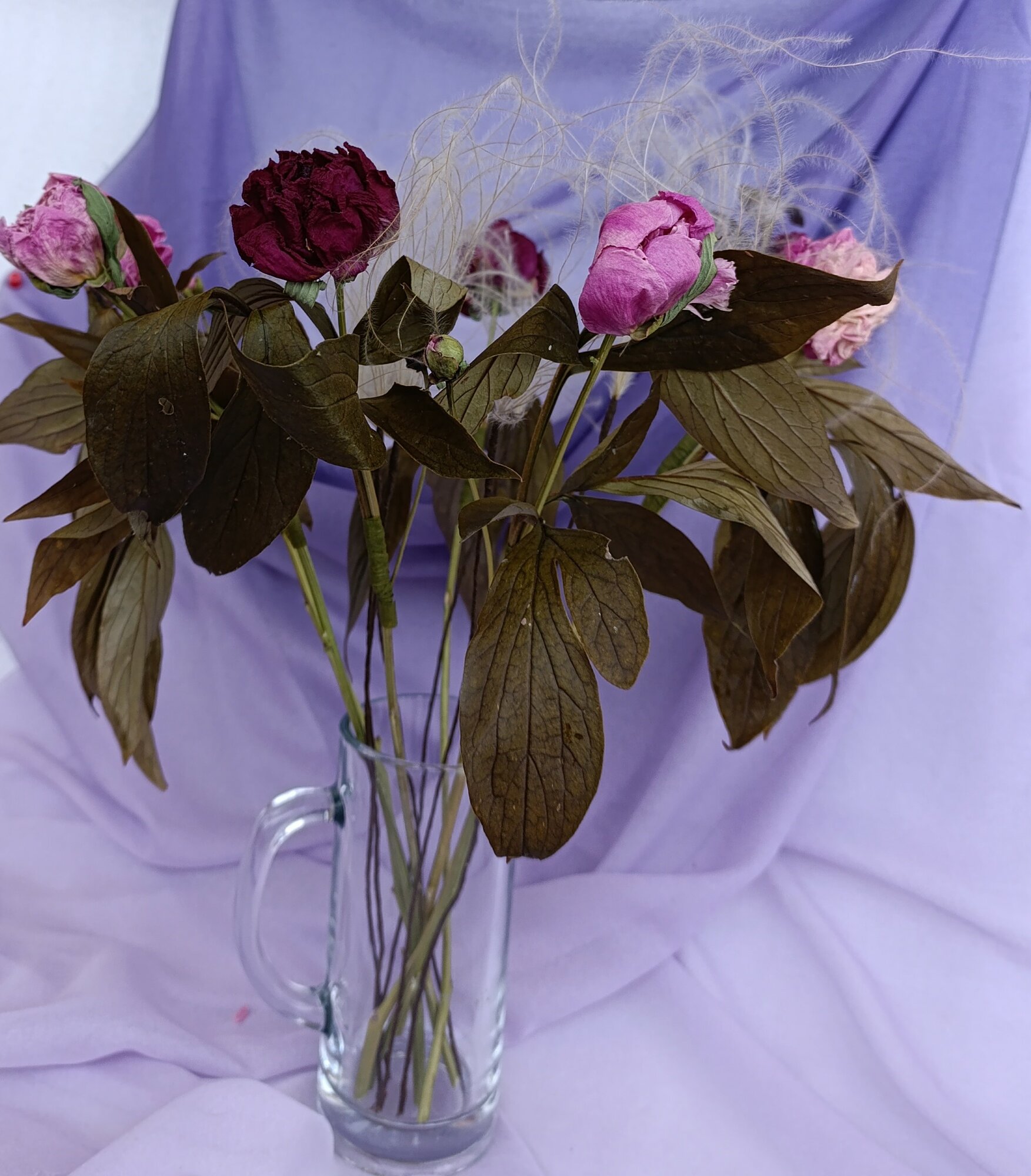 Декор. Букет сухоцветов Поделки Домового "Теплое лето" из пионов и ковыля.