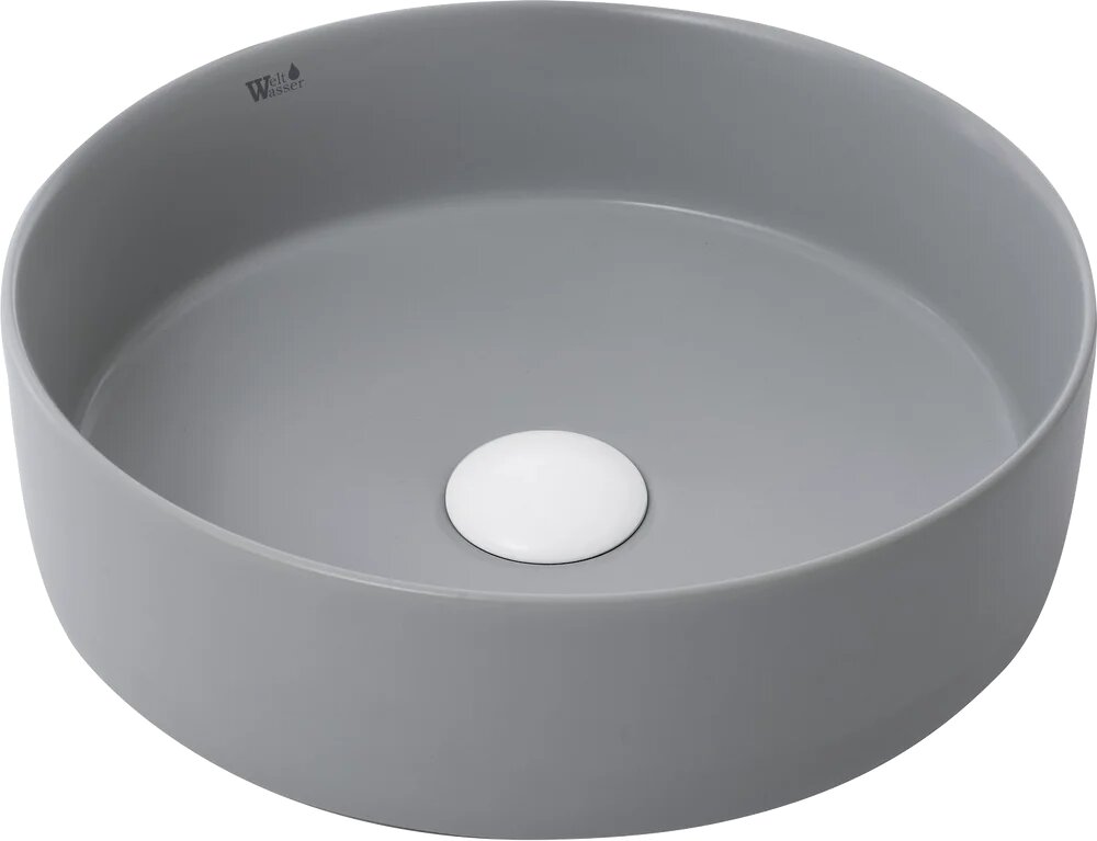 Накладная раковина Weltwasser WW Elbach 3134 MFG 36 накладная, без отверстия под смеситель, фаянсовая, круглая, раковина для ванной, серая