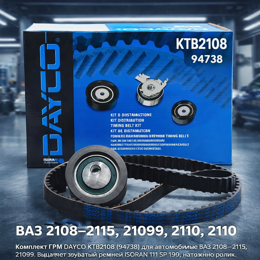 Комплект ГРМ DAYCO KTB2108 (94738), ремень + ролик, ВАЗ 2108–2115, 21099, 2110