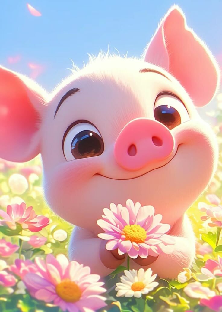 Алмазная живопись "Цветочная свинья", 5D, круглая, 40x50 см. Производитель: Brose Art.