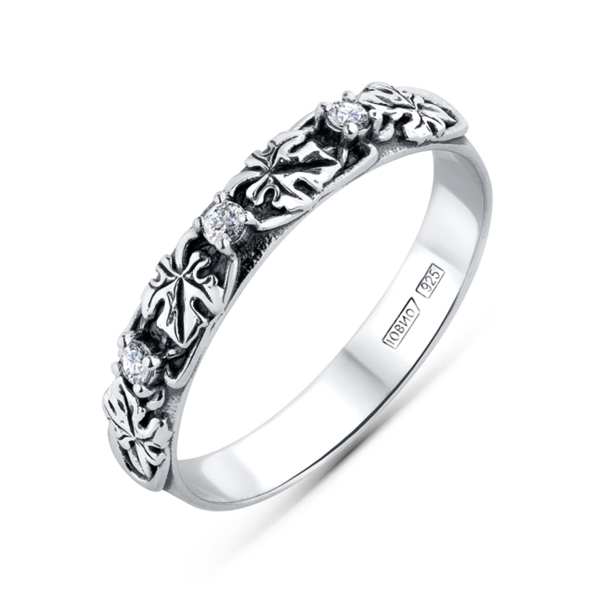 Кольцо, серебро, 925 проба, чернение, фианит