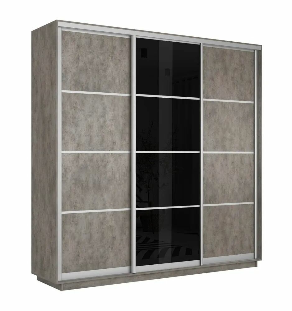 Шкаф-купе Флорида 3дв. (2 ЛДСП/Стекло черное) профиль серебро, 180х60х220 см. Бетон