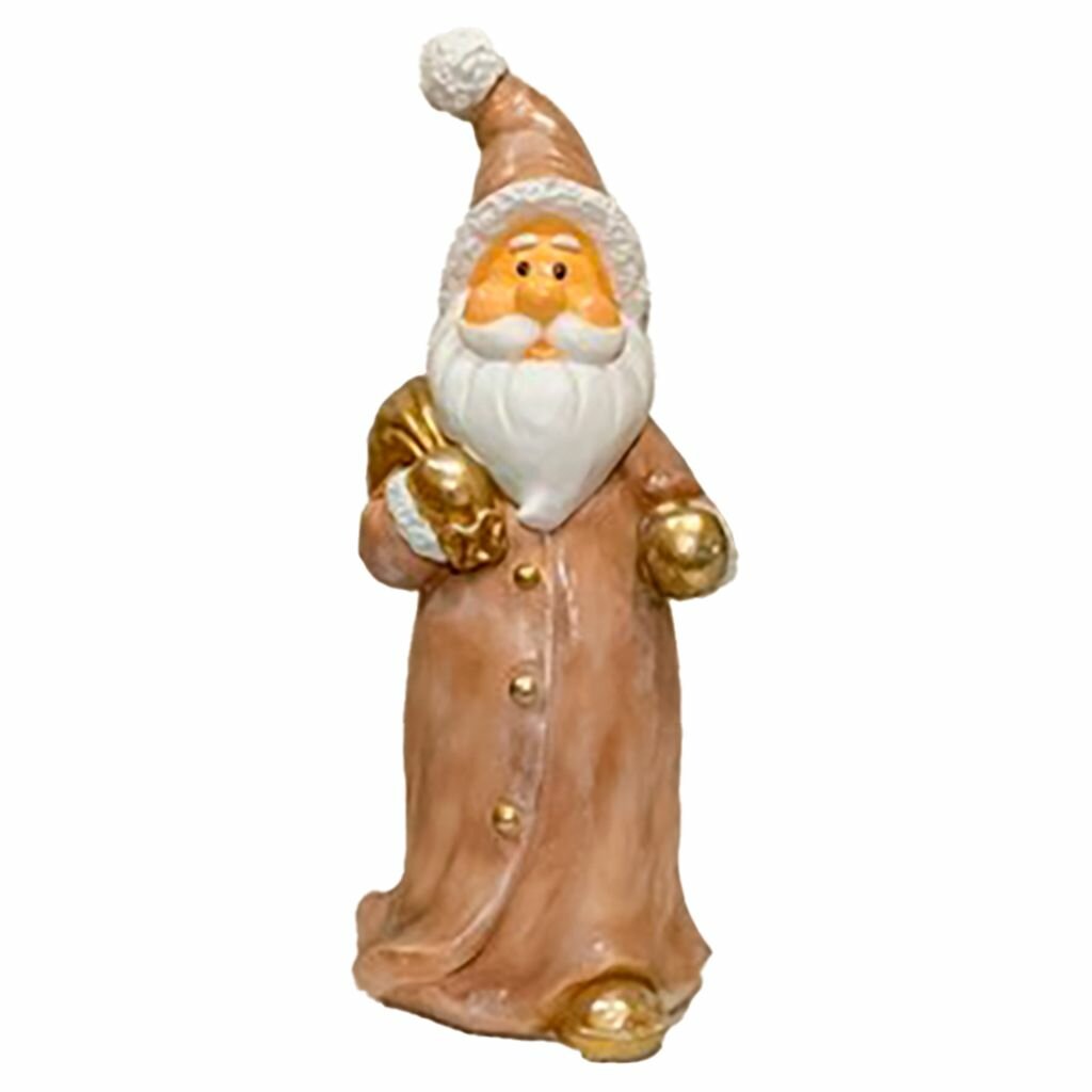 Скульптура-фигура Домашняя Мода для сада из полистоуна "Дед мороз с мешком подарков в правой руке", высота 62 см (НФ128)