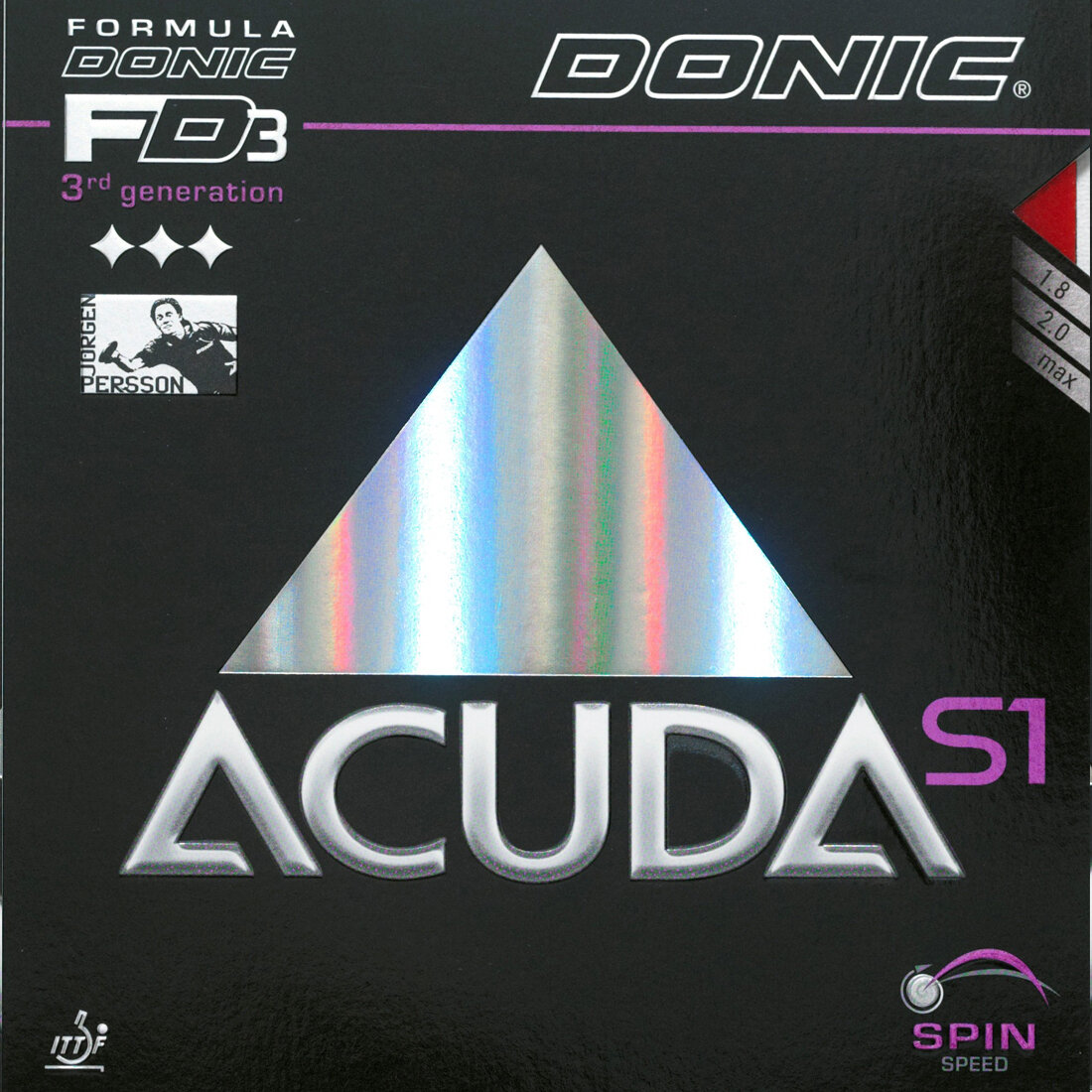 Накладка для ракетки настольного тенниса DONIC Acuda S1, Черный, толщина губки 2,0