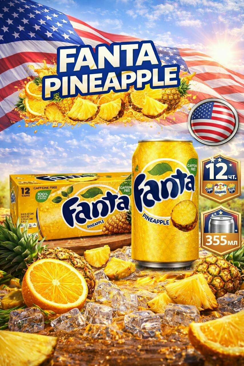 Газированный напиток Fanta Pineapple (Фанта Ананас), 12 шт * 0,355 л, США