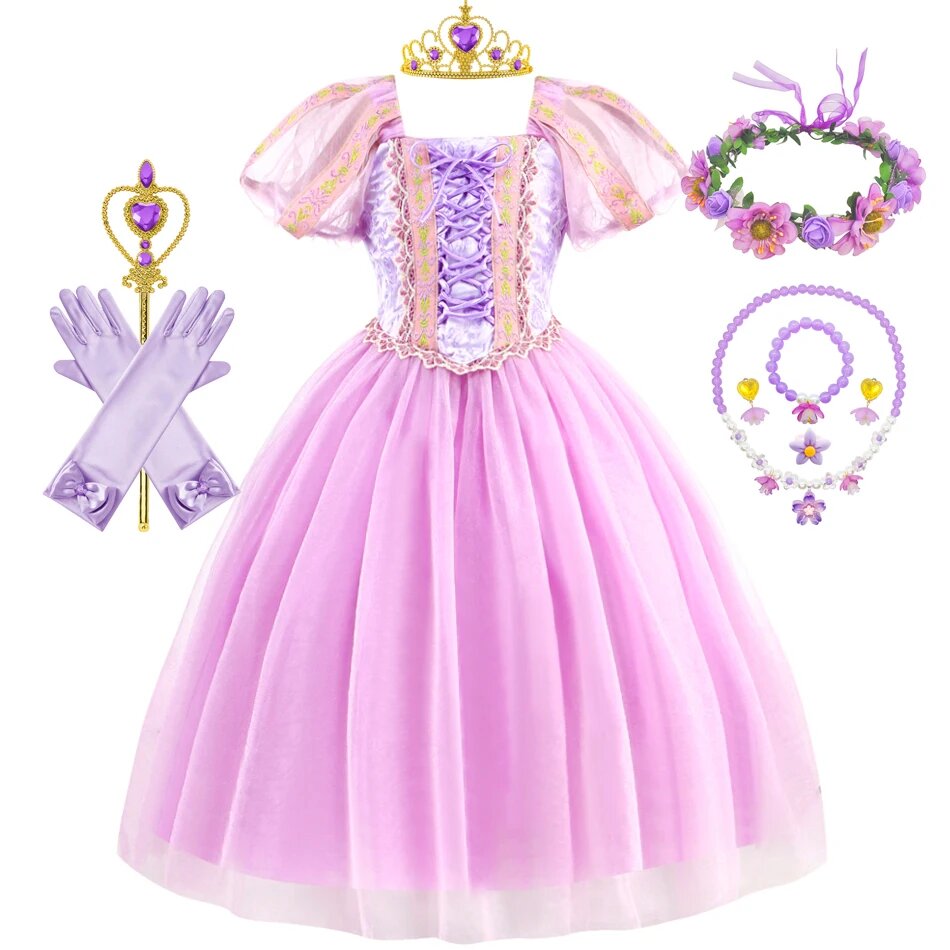 Платье принцессы Рапунцель для девочек, костюм для косплея на 7-8T (Tag 140), Rapunzel Dress