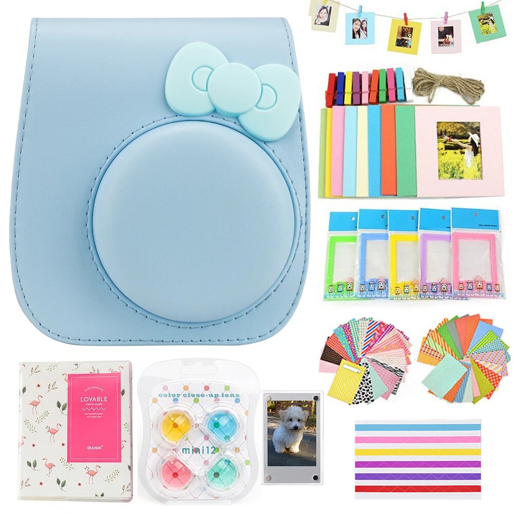 Чехол для Fujifilm Instax Mini 12 из искусственной кожи + набор аксессуаров Blue Bow