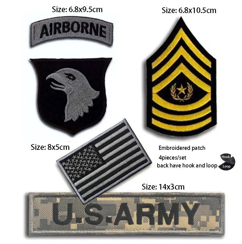 Патчи на тактическую одежду U.S. ARMY, Airborne, серые