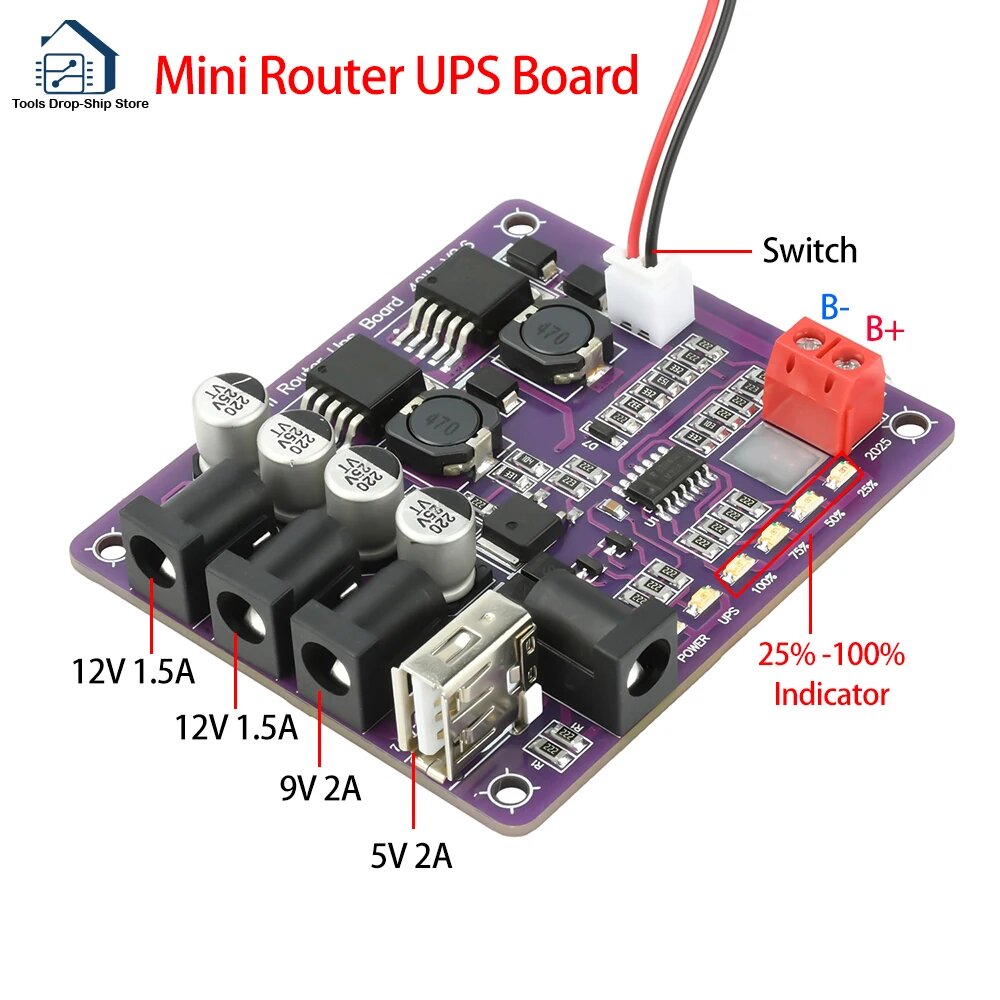 Модуль источника бесперебойного питания 40 Вт, 5-12 В, 4-канальный выход, плата зарядки аккумулятора, маршрутизатор, модуль питания ИБП, индикатор заряда батареи