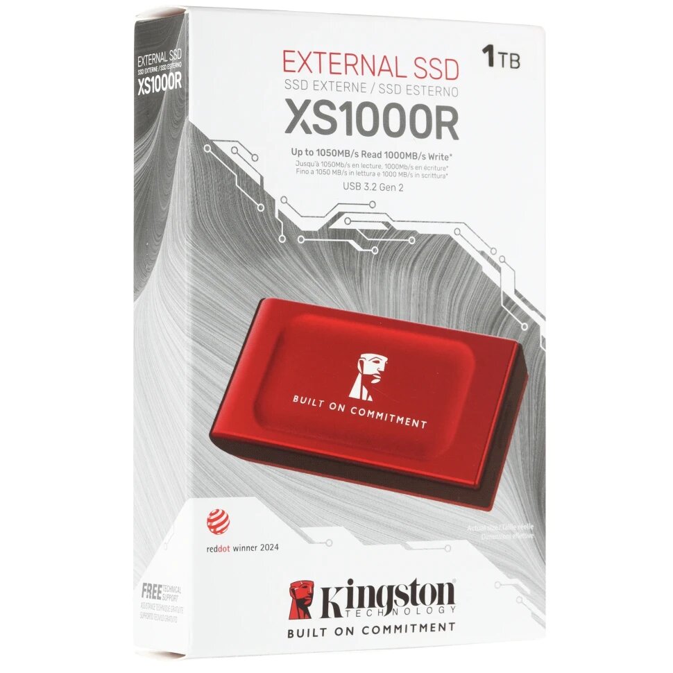 1000 ГБ Внешний SSD Kingston SXS1000R/1000GA, USB 3.2 Gen 2 Type-C, красный