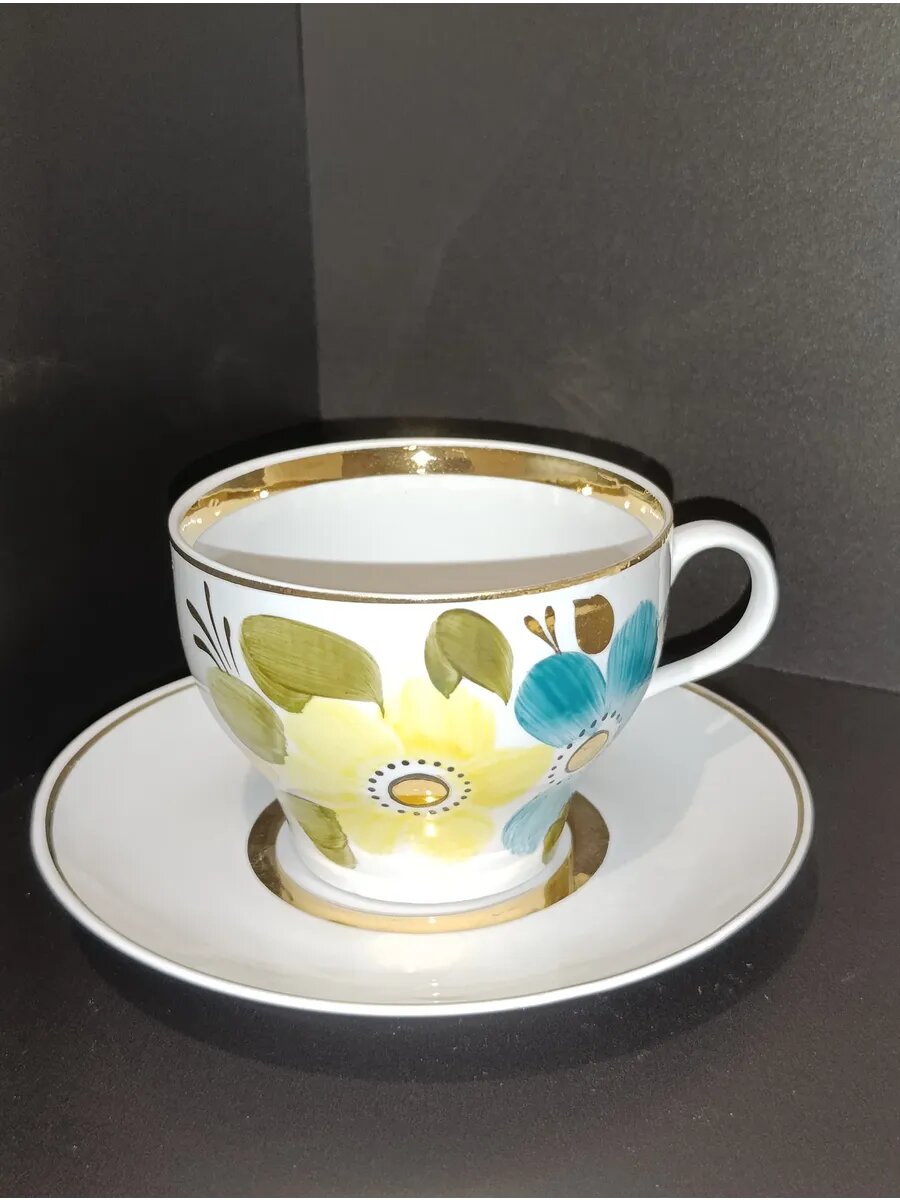 Чайная пара Ромашки яркие цветы Барановка фарфор 70е