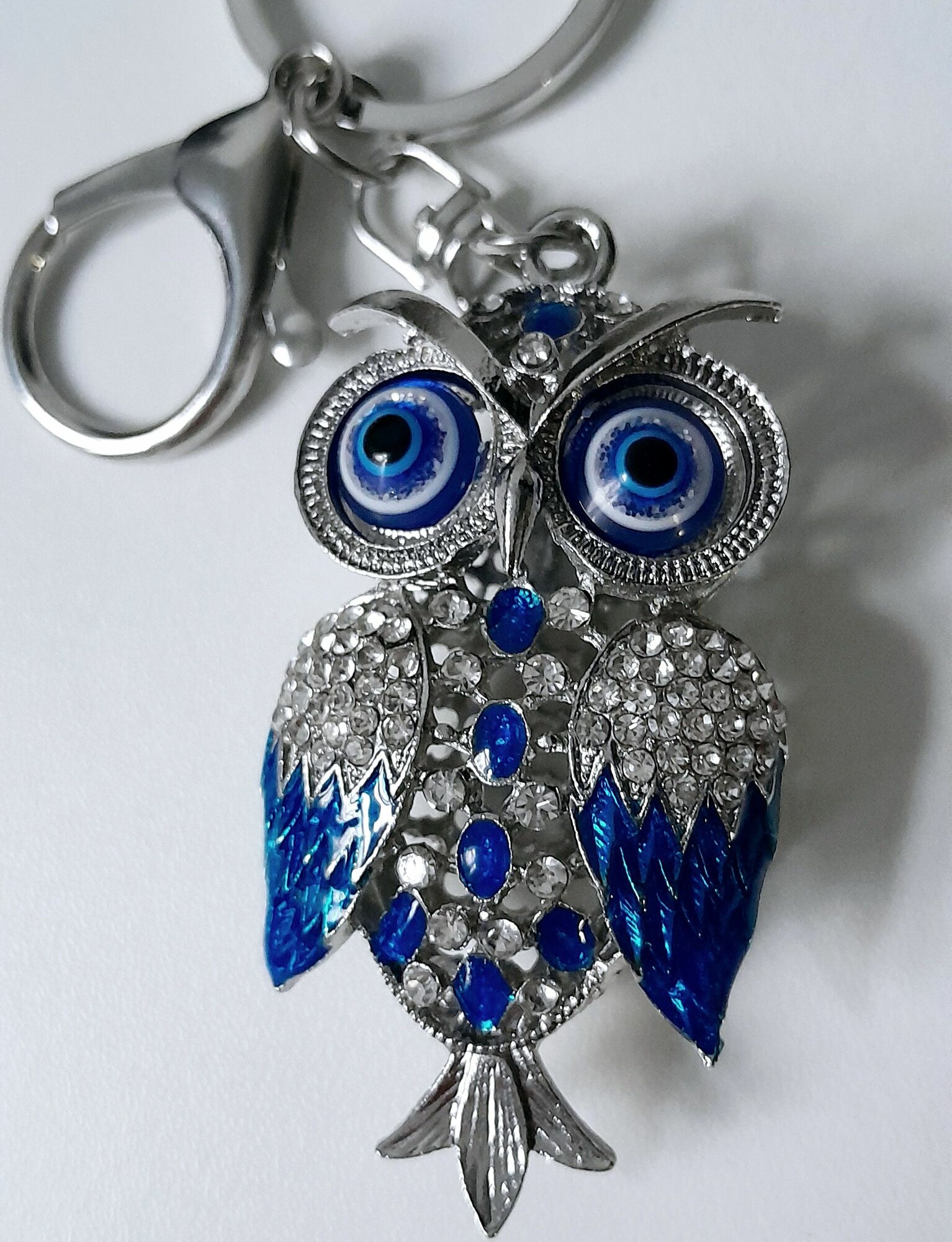 Брелок Сова/подвеска Серебристая Совушка 6.5х3.5 см, Сова Фатима, амулет от сглаза, защитный оберег