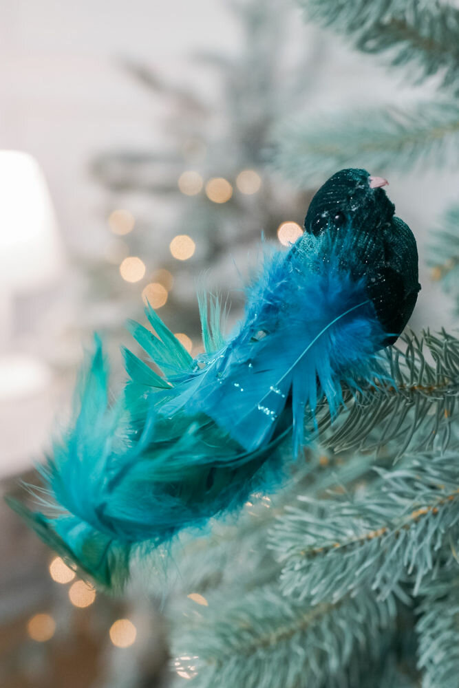 Елочная игрушка птичка изумрудная красота на клипсе, перо, 20 см, Goodwill MC40220