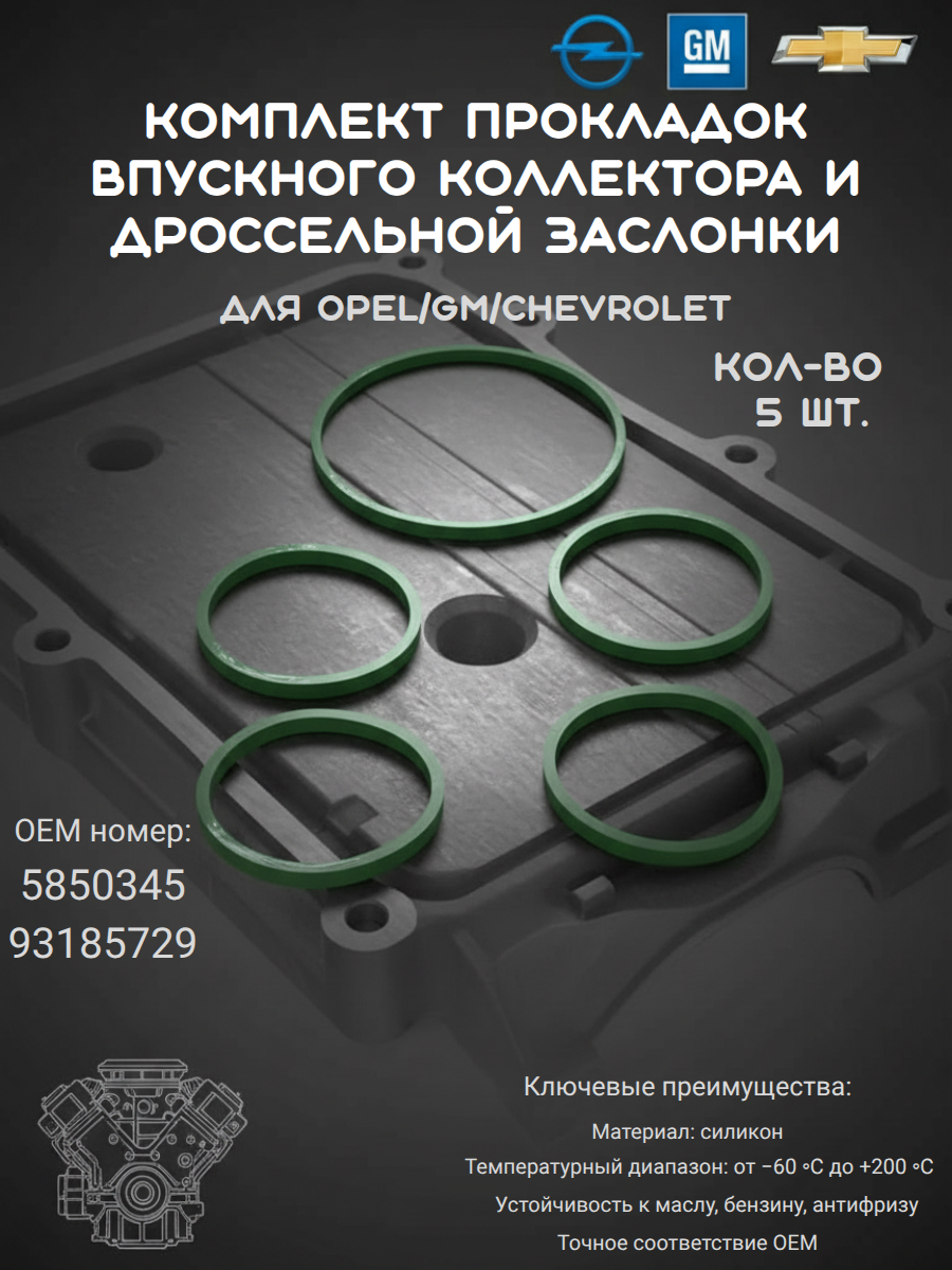 Комплект прокладок впускного коллектора и дроссельной заслонки для Opel/GM/Chevrolet (5 шт.)