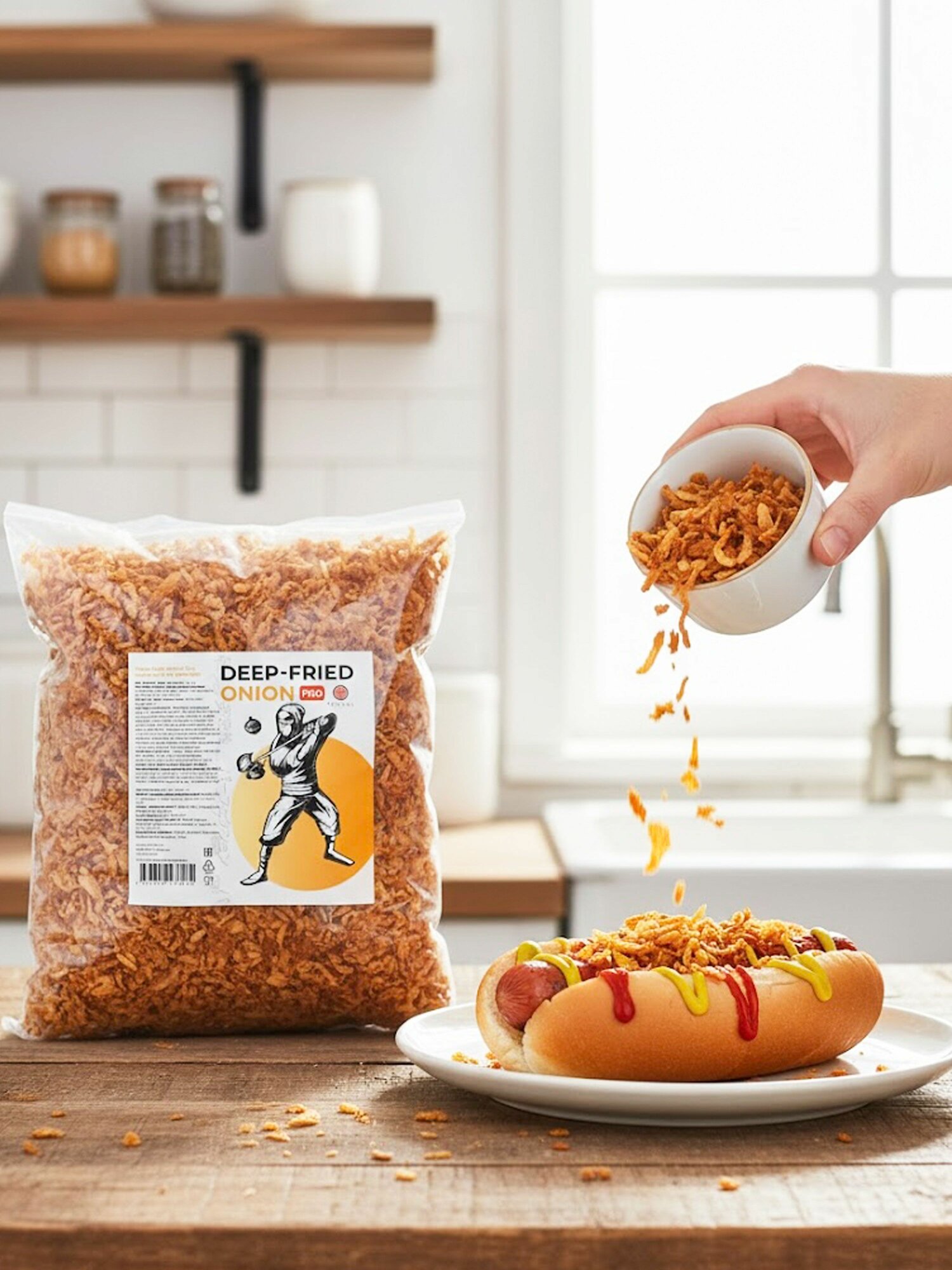 Лук жареный фри приправа для хот-догов, бургеров, супов и вторых блюд, якимал (YAKIMAL),1 кг.