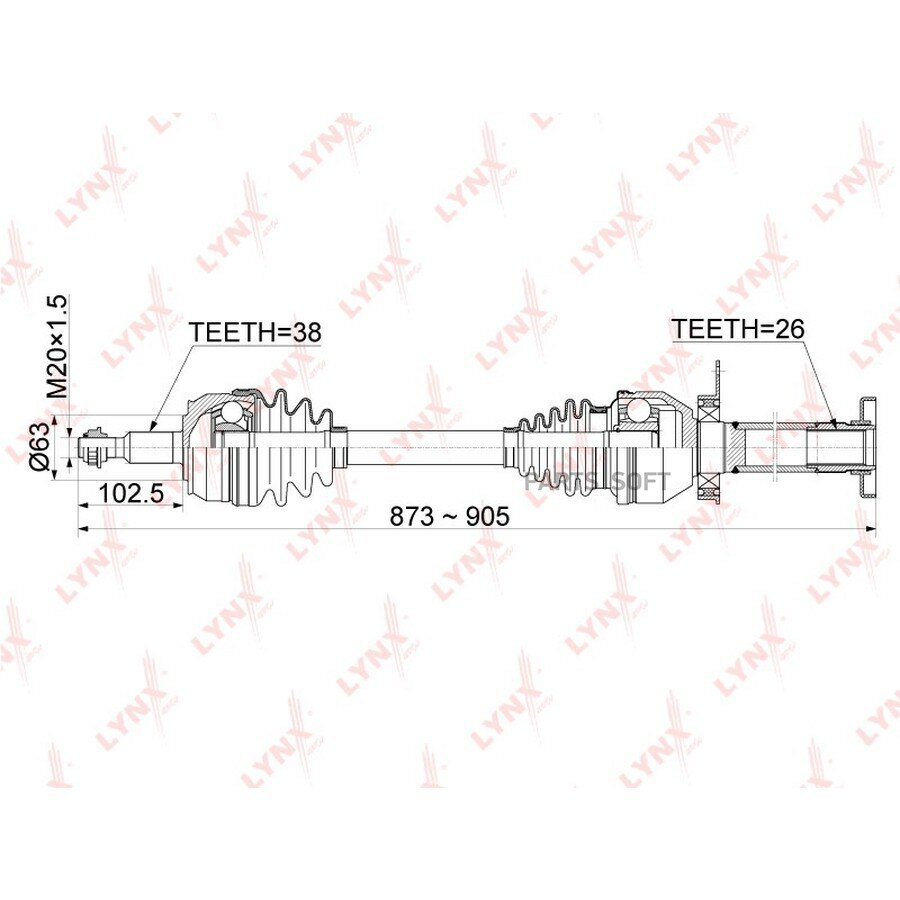 Полуось VW Transporter V 2.5D 03-09 от официального дистрибьютора, LYNXAUTO, артикул CD1164
