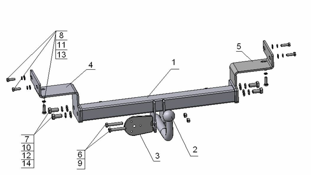 Фаркоп для Kia Ceed хетчбек 5 дверей 2006-2012 Тип шара: A. Нагрузки: 1200/75 кг, KI 13