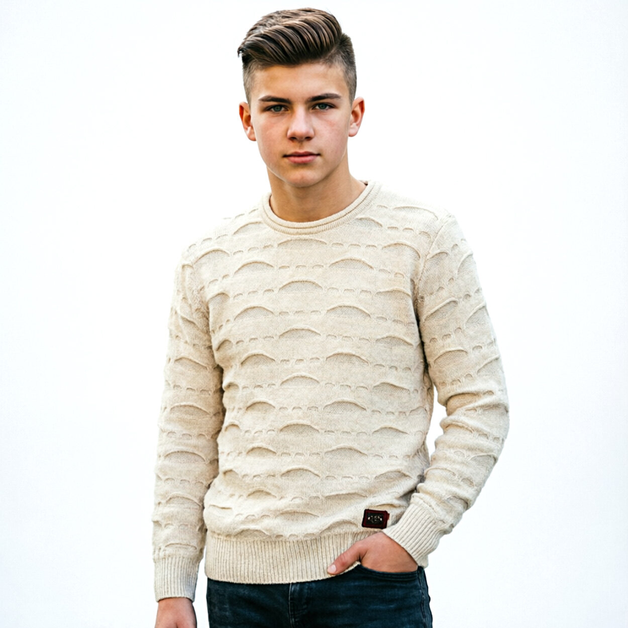 Джемпер  Вязаный джемпер с рельефным узором и волнообразными арками для мальчиков