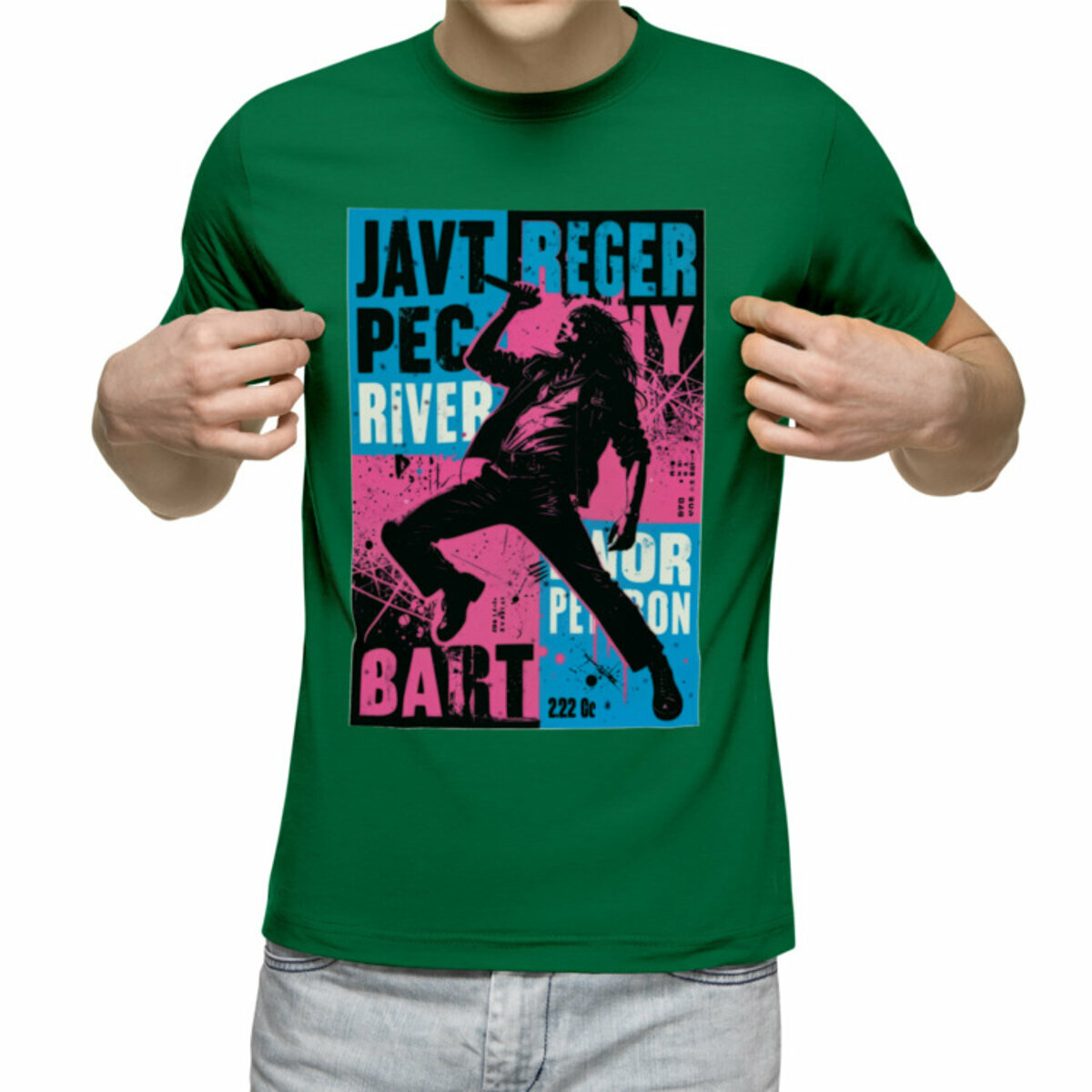 Мужская футболка «Сине-розовый электро. Пою» (зеленый, M)