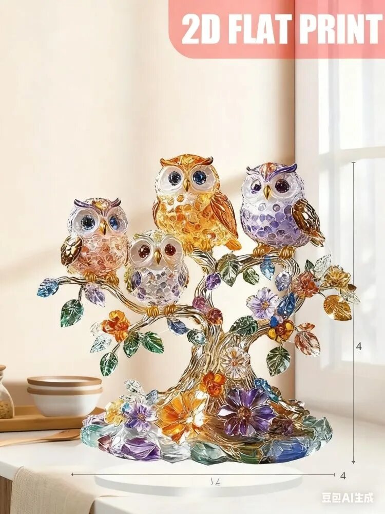 Плоская сова 2D акриловая статуэтка на подставке декор для дома подарок сувенир интерьер