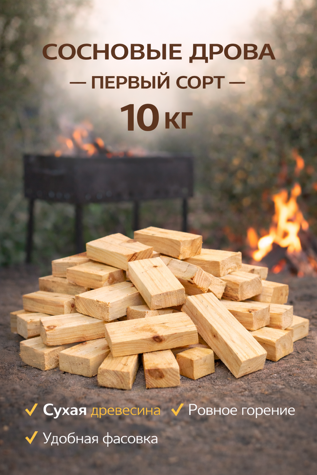 Сухие дрова сосна 10 кг для мангала, печи и камина, древесина для розжига