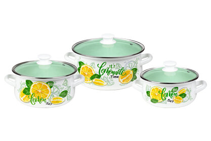 Набор эмалированных кастрюль 2/3/4л "Лимонный сет-1-Экстра" для индукции, КМЗ