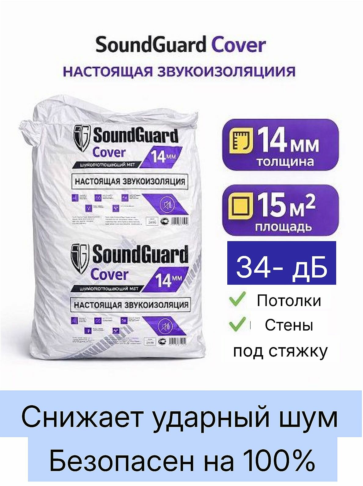 Шумоизоляция потолка звукоизоляционный мат SoundGuard Сover 14 мм
