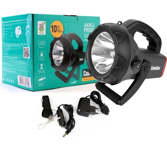 Аккумуляторный фонарь Camelion 2931R2 220В/12В, карбон, 10W CREE LED, 4В 4Ач, пластик, коробка 11459