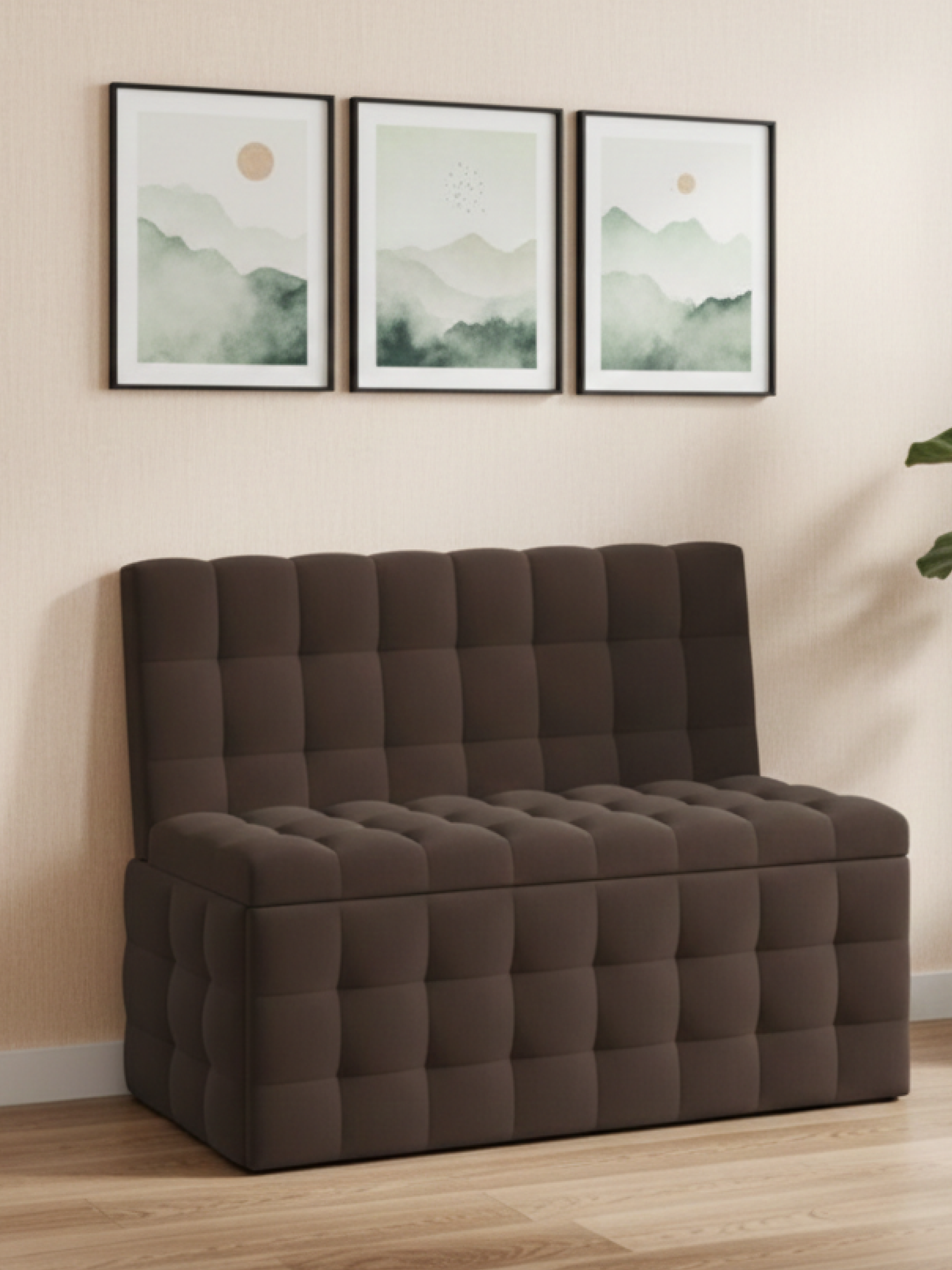 Диван K-Home Темпо, с ящиком для белья, текстиль, коричневый