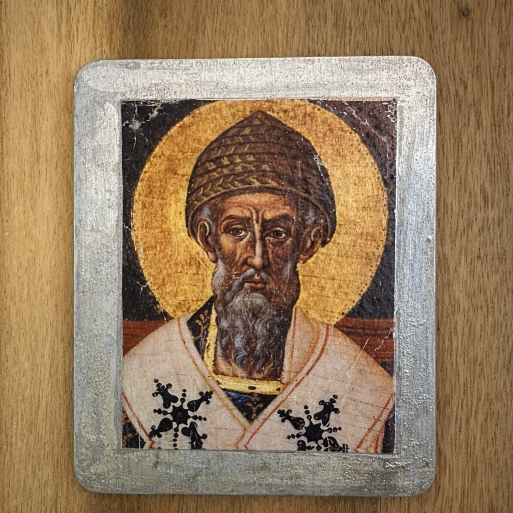 Икона Святого Спиридона Тримифунтского, серебряная поталь, ручная работа