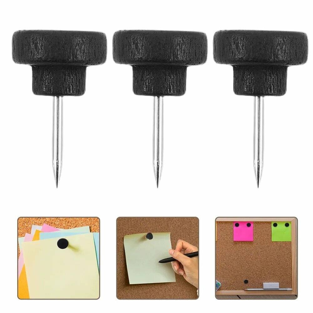 Черные деревянные плоские канцелярские кнопки для офиса и дома, набор 100 шт