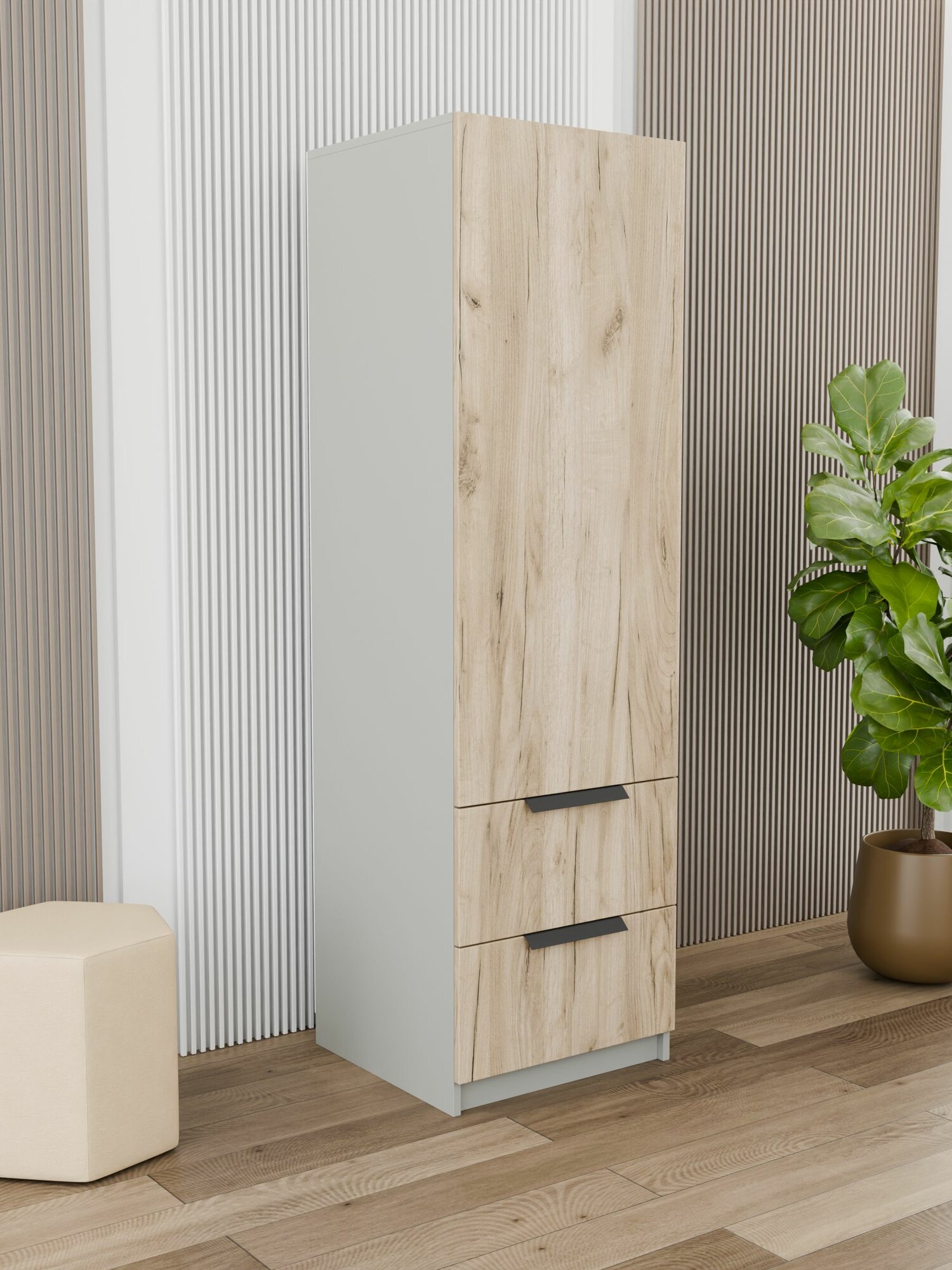 Изумлит Шкаф-пенал Компакт 170х50х49 см, шиншилла-серая/дуб крафт серый