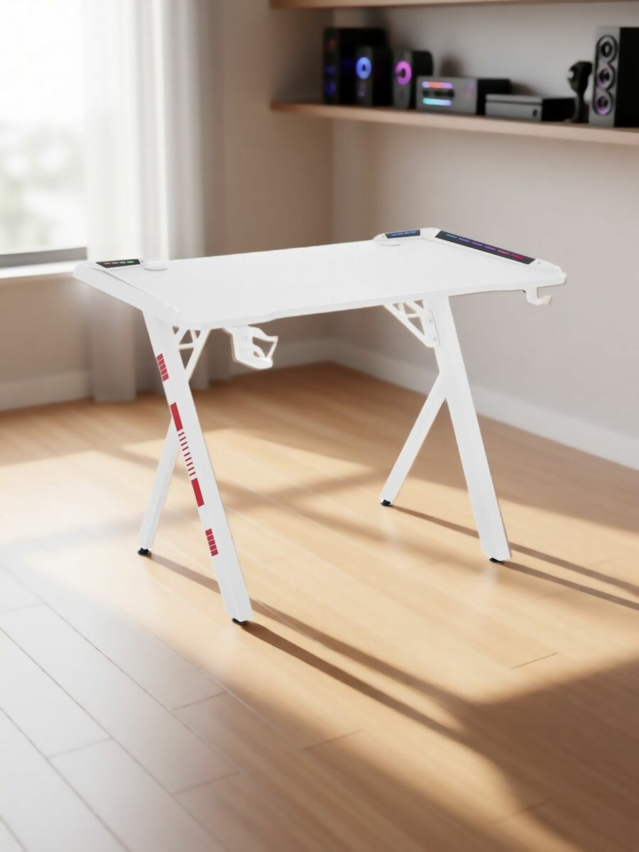 Стол компьютерный Defender Foton c подсветкой RGB 7 цветов, белый