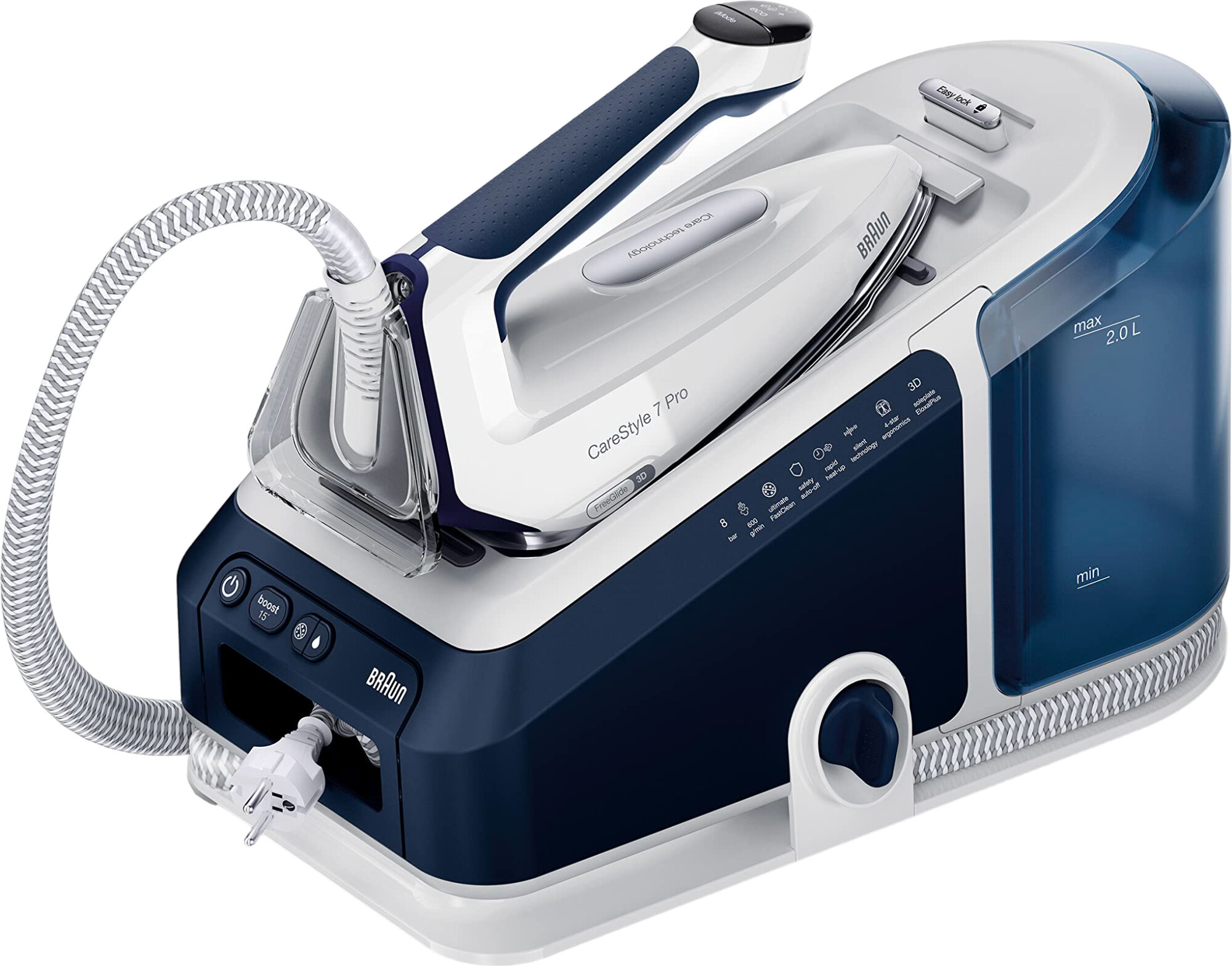 Парогенератор Braun CareStyle 7 Pro IS7282BL бело-синий, 2700Вт, Паровой удар 600 г/мин, анодированный алюминий