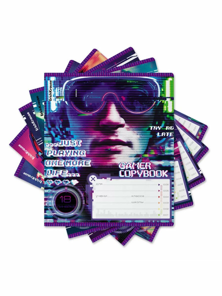 Тетрадь шк. уч. Cyber Game, 18 л, линейка, 10 шт.