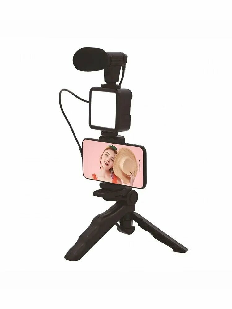 GJX Смартфон Влог Кит с микрофоном и LED светом, штатив и держатель для телефона для TikTok, YouTube, блогов