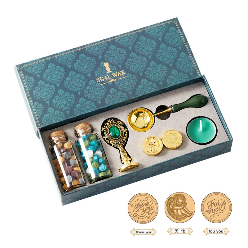 Новый винтажный набор для восковых печатей, воск для запечатывания конвертов, восковые гранулы, подарочные восковые гранулы для печатей, полный комплект.