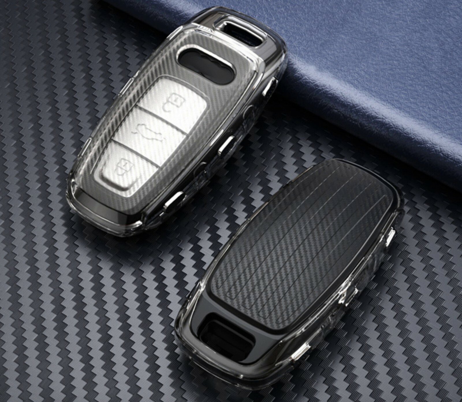 Чехол MyPads M-236737 для ключа зажигания Audi всех моделей 2020-2023 черный с карбоновым рисунком