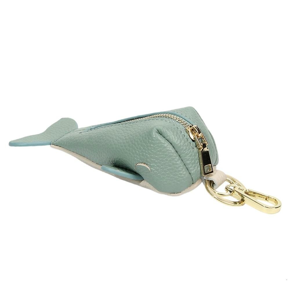 Кожаный кошелёк-копилка для монет в виде кита, Светло-голубой